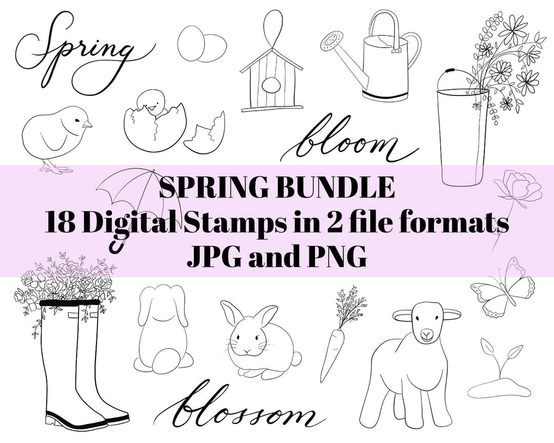 Spring Digital Stamps for Card Making, Spring Clipart Commercial Use ...