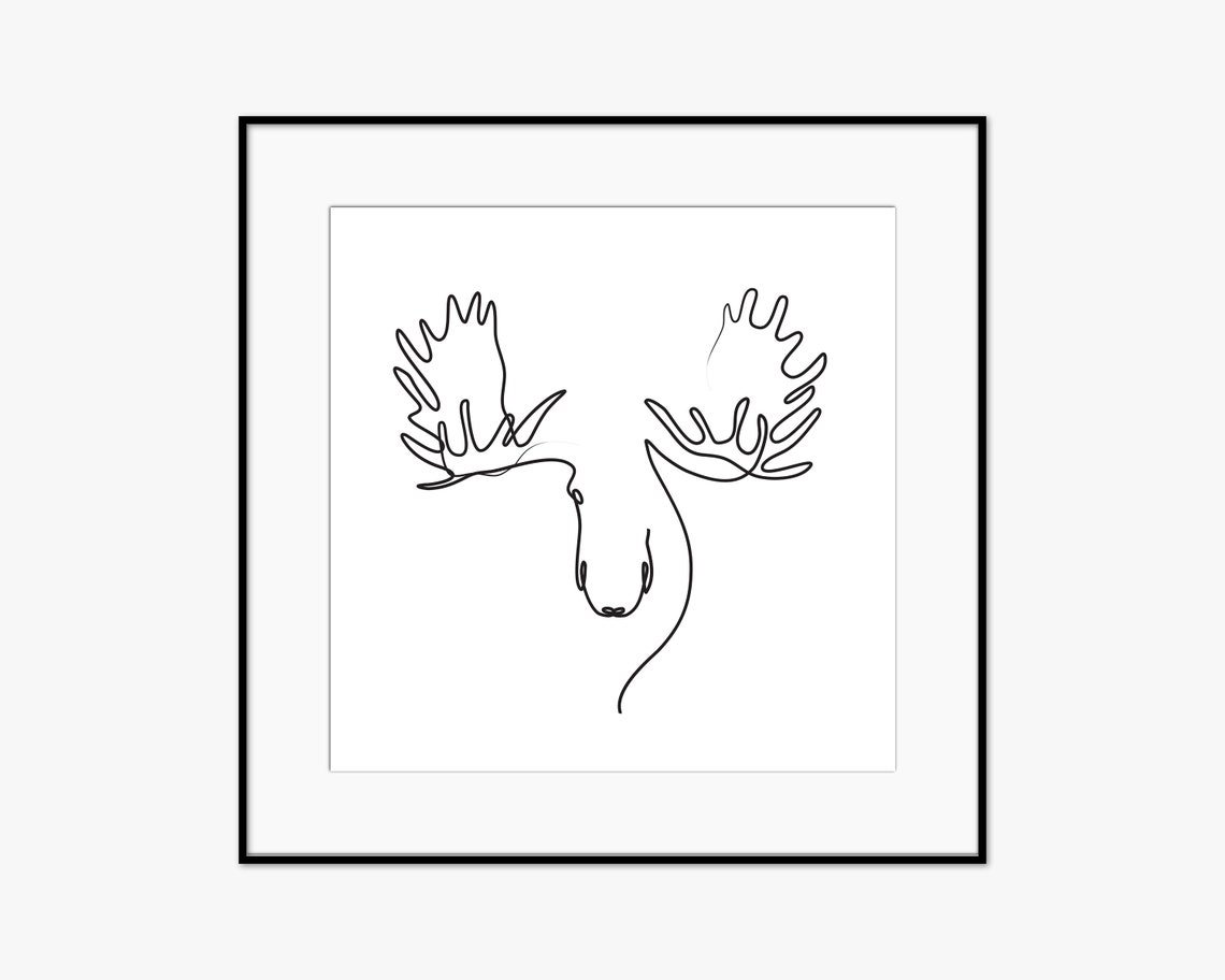 PRINTABLE Moose Line Art Black & White Minimalistic Print, Home Decor ...
