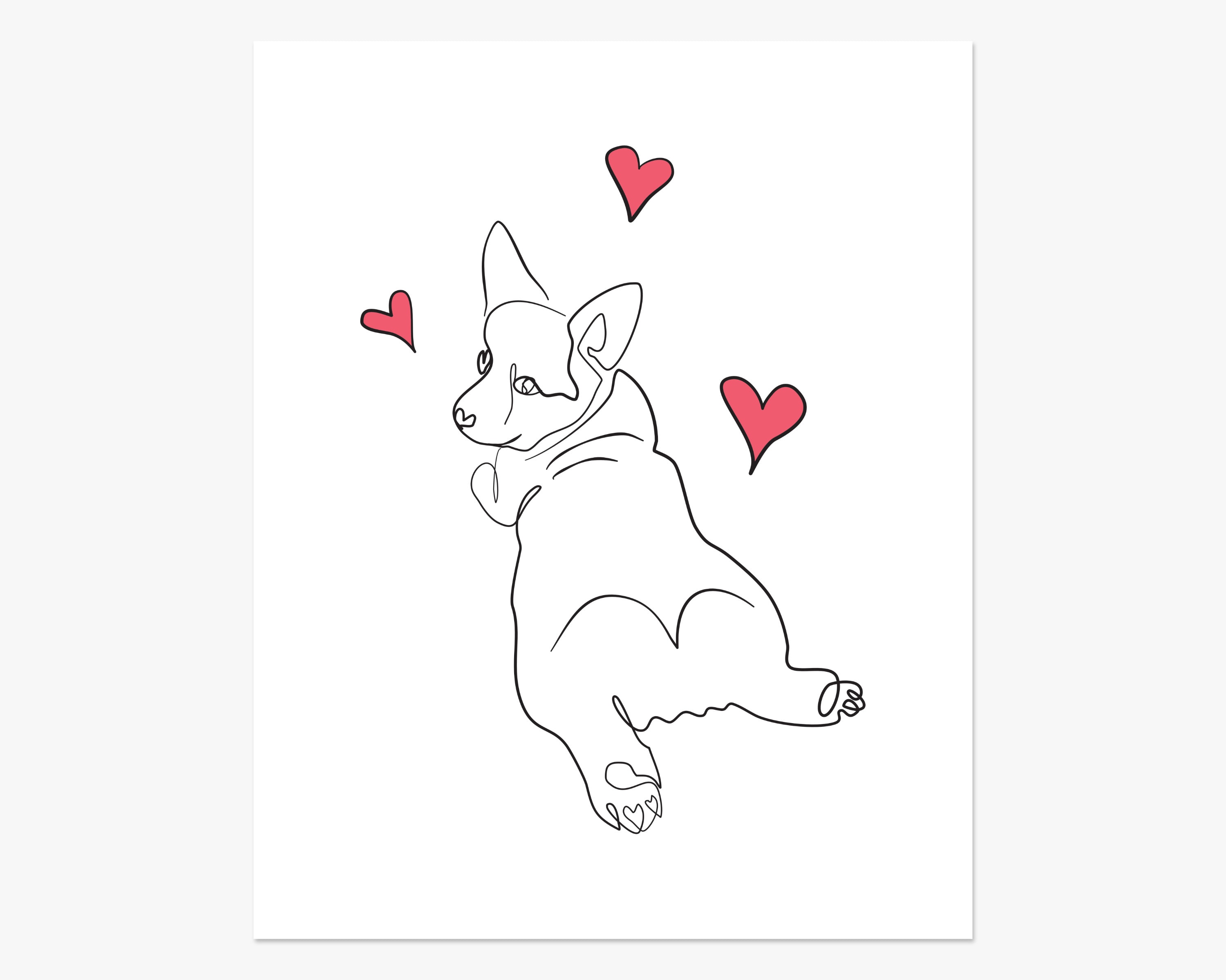 PRINTABLE Corgi Lover Line Art, Corgi Decor, Dog Wall Art, Pet Drawing ...