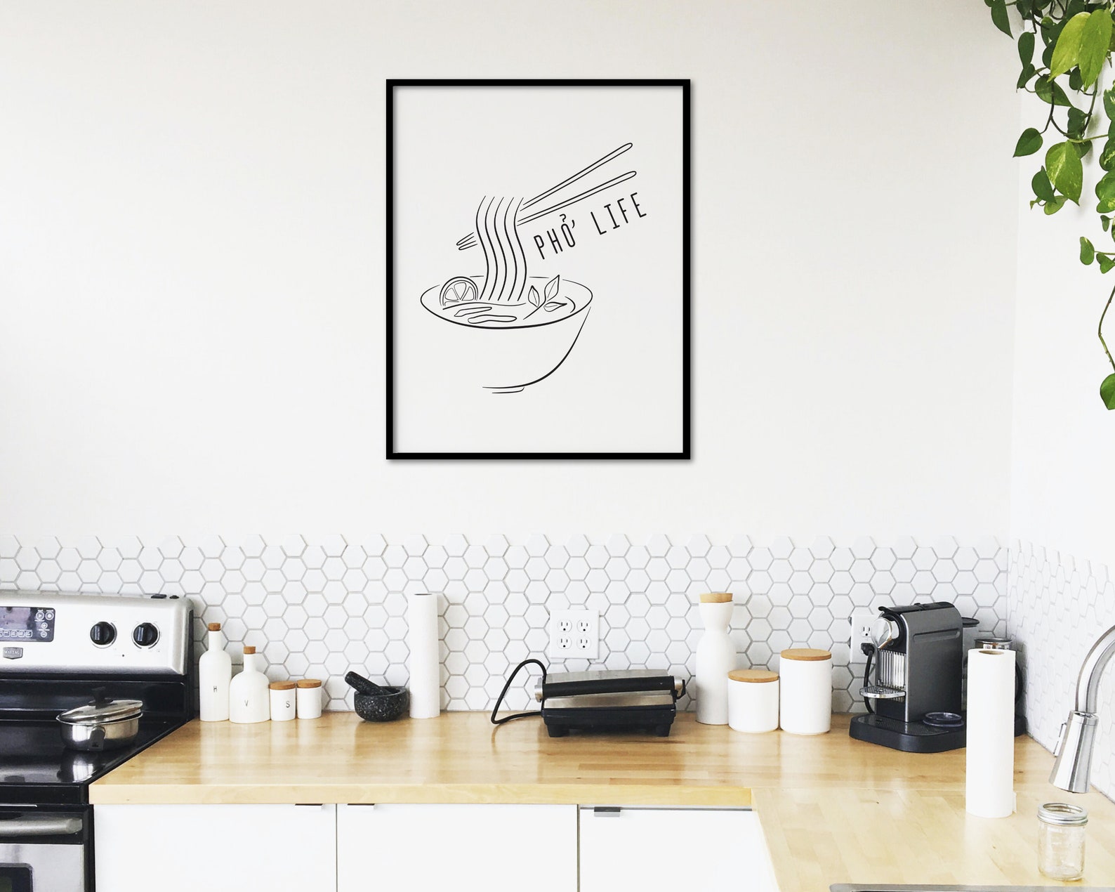 PRINTABLE Minimal Pho Life Line Art Print, Modern Food Art, Asian ...