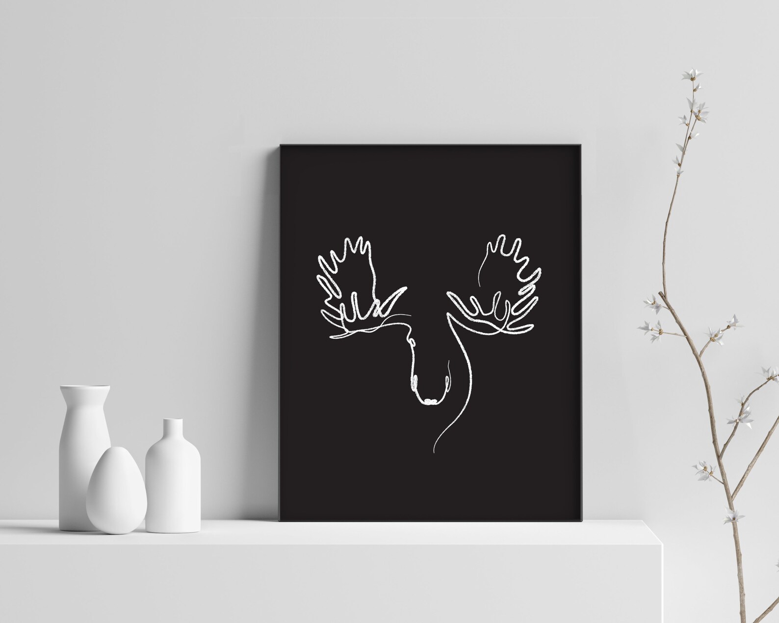 PRINTABLE Moose Line Art, Moose Black and White Print, Masculine Wall ...