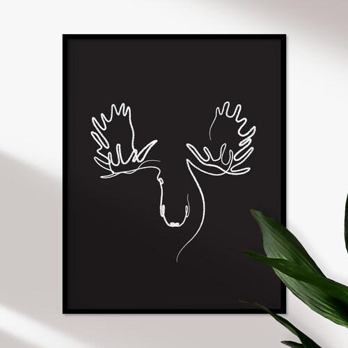 PRINTABLE Moose Line Art Black & White Minimalistic Print - Etsy