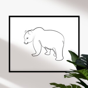 PRINTABLE Bear Single Line Drawing, Grizzly Bear Art, Animal Print Bear ...