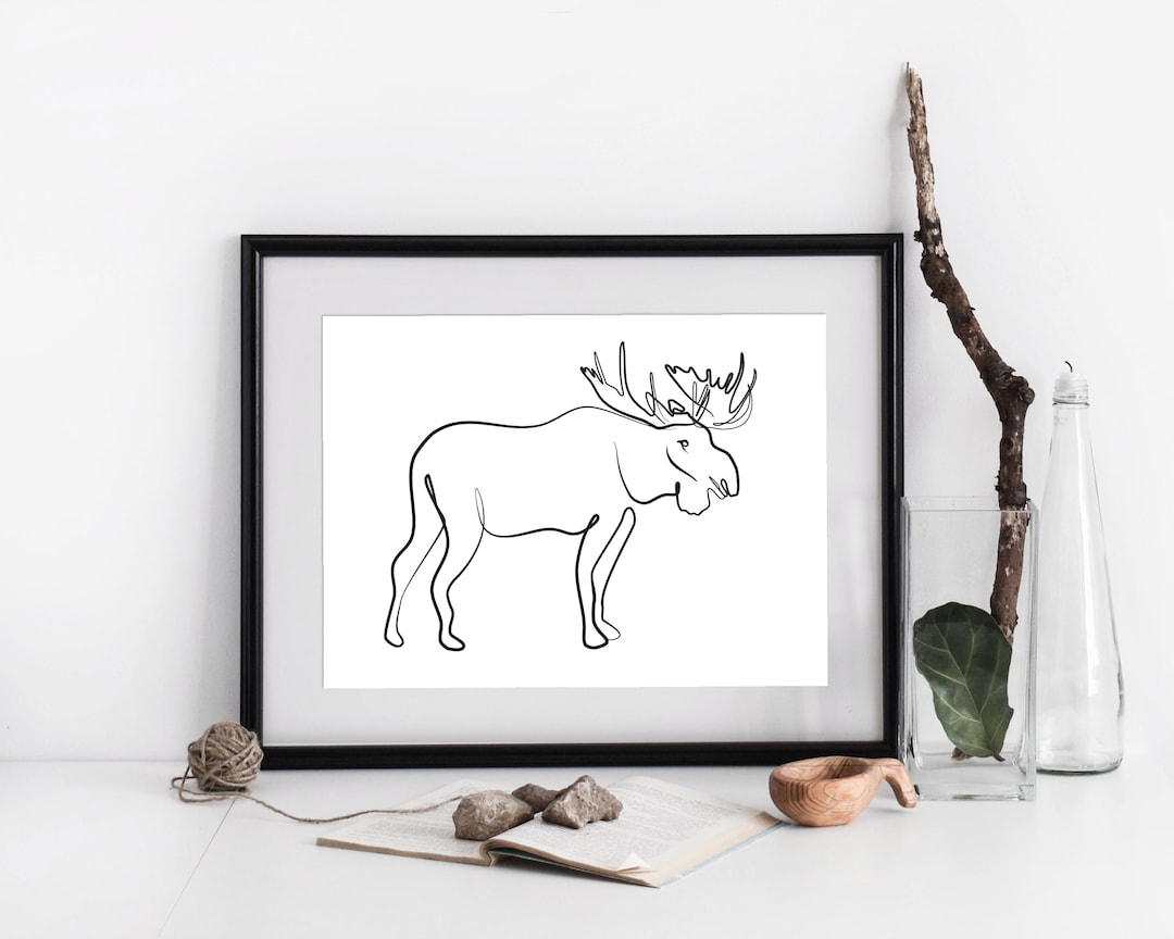 PRINTABLE Moose Line Drawing, Minimalist Line Art, Moose Print, Single ...