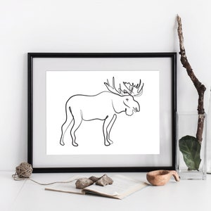 PRINTABLE Moose Line Drawing, Minimalist Line Art, Moose Print, Single ...