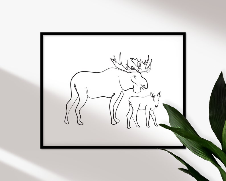 PRINTABLE Moose Line Drawing, Minimalist Line Art, Moose Single Line ...