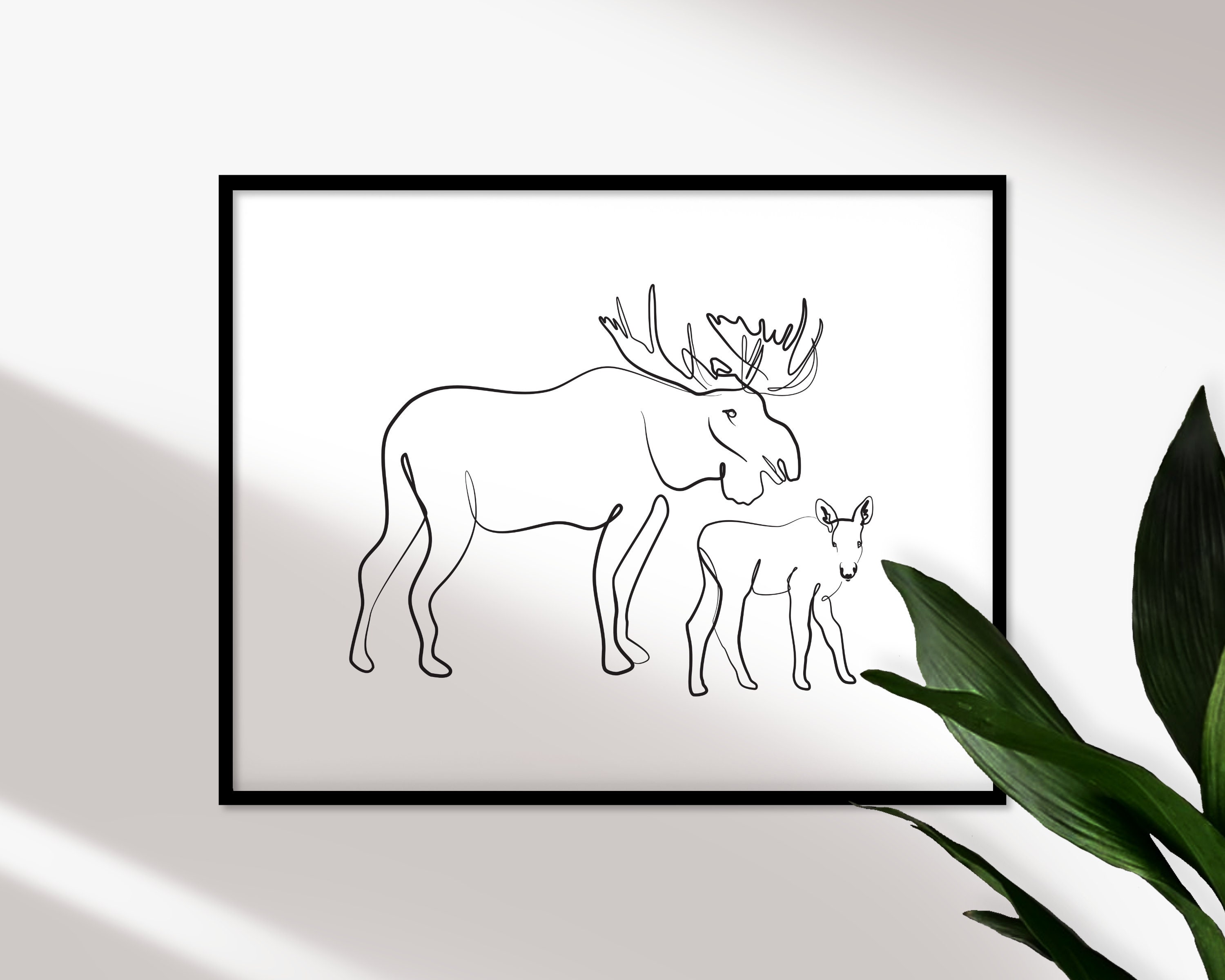 PRINTABLE Moose Line Drawing, Minimalist Line Art, Moose Single Line ...