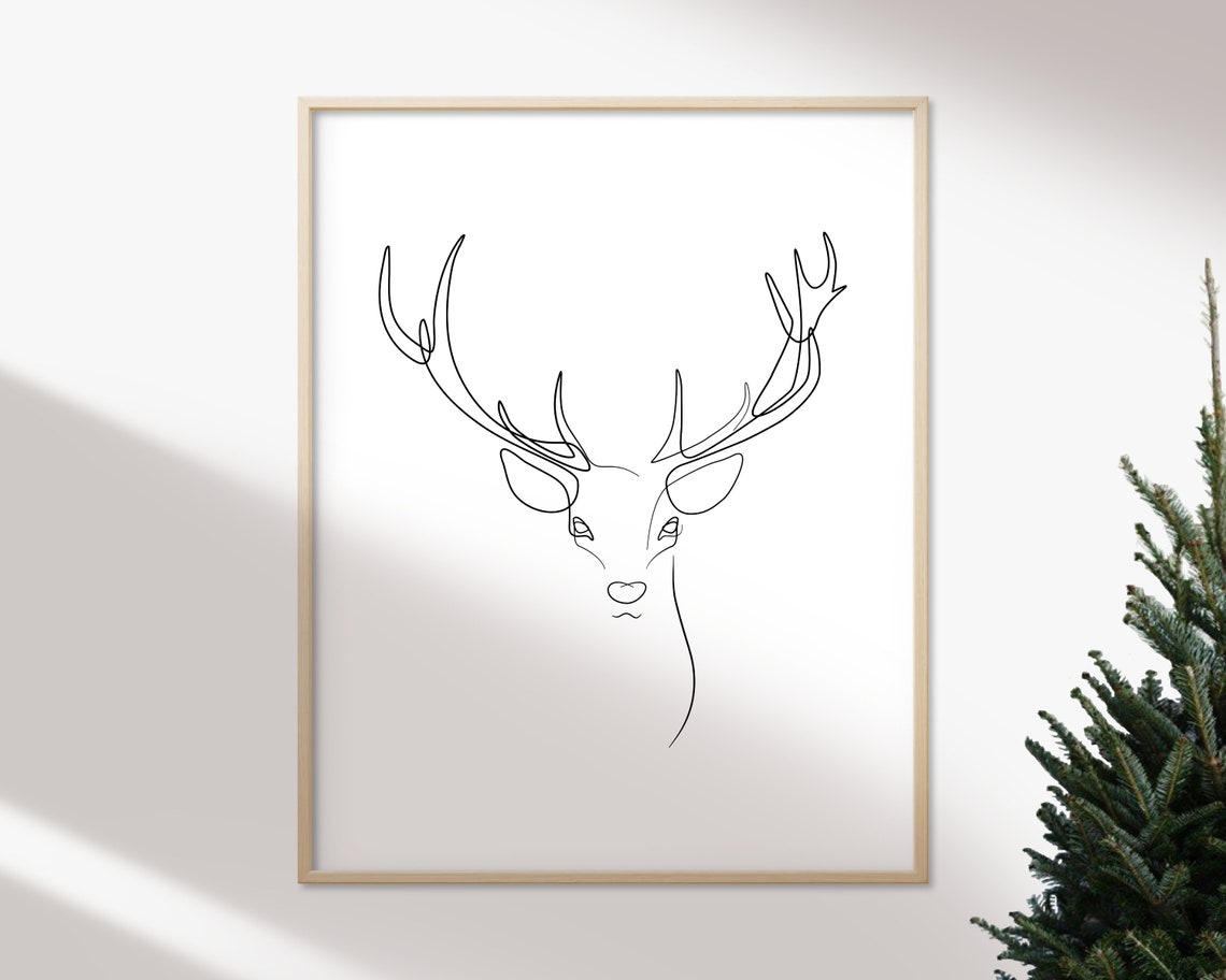 Stag Head Printable, Stag Wall Art Print, Deer Line Art, Deer Wall Art ...