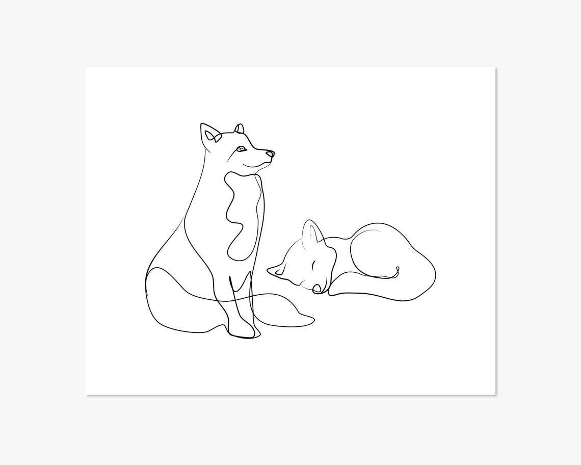 PRINTABLE Fox Line Art Cute Fox Decor for Home Animal Prints | Etsy