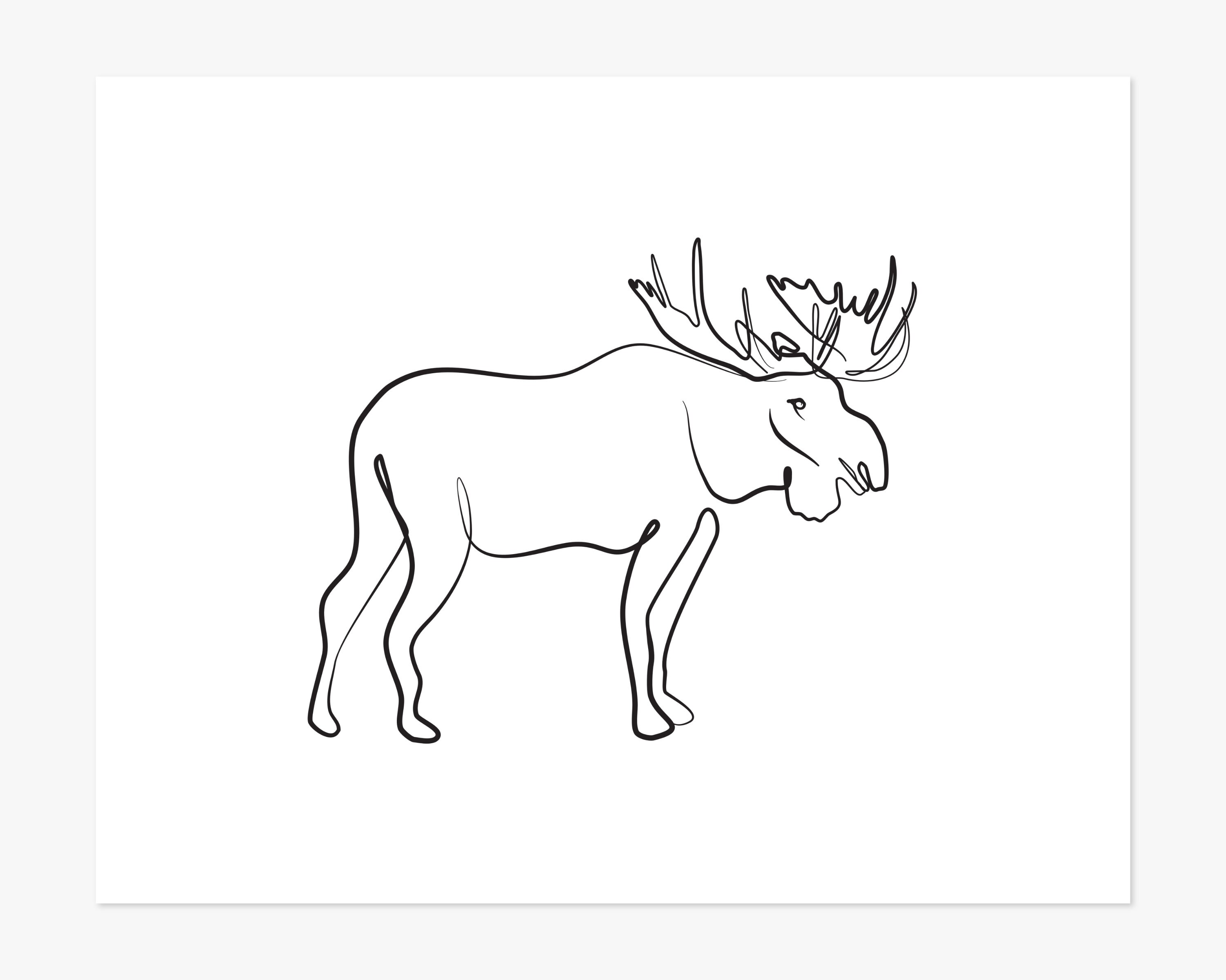 PRINTABLE Moose Line Drawing, Minimalist Line Art, Moose Print, Single ...