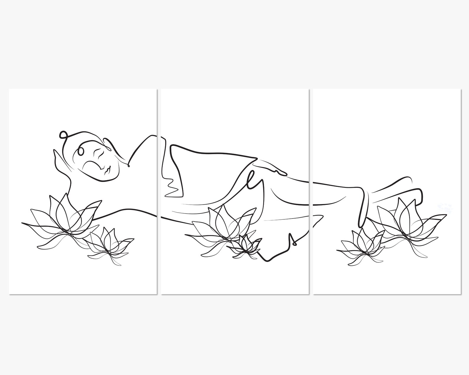 PRINTABLE Sleeping Buddha Line Art, Peaceful Wall Art Set of 3, Calming ...