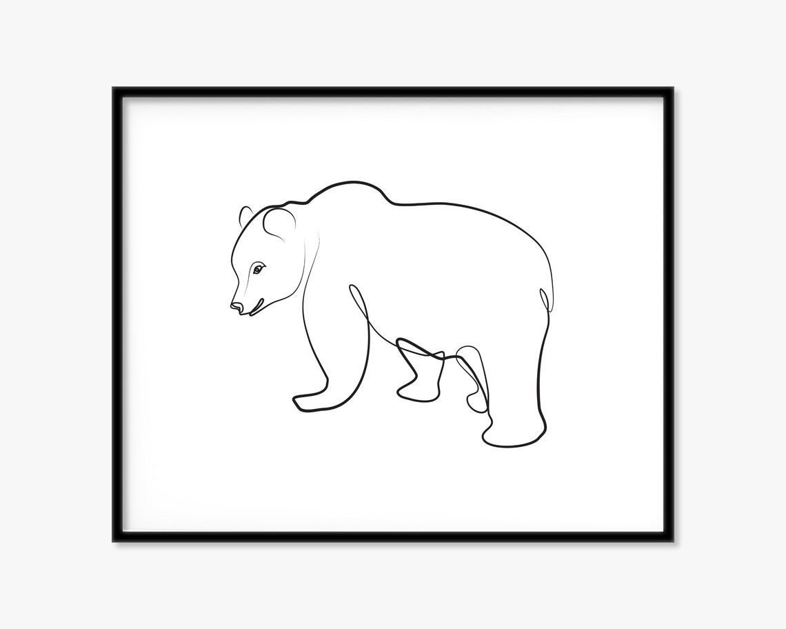 PRINTABLE Bear Single Line Drawing Grizzly Bear Art Animal | Etsy