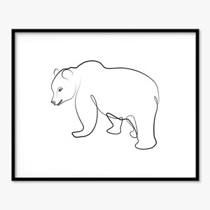 PRINTABLE Bear Single Line Drawing, Grizzly Bear Art, Animal Print Bear ...