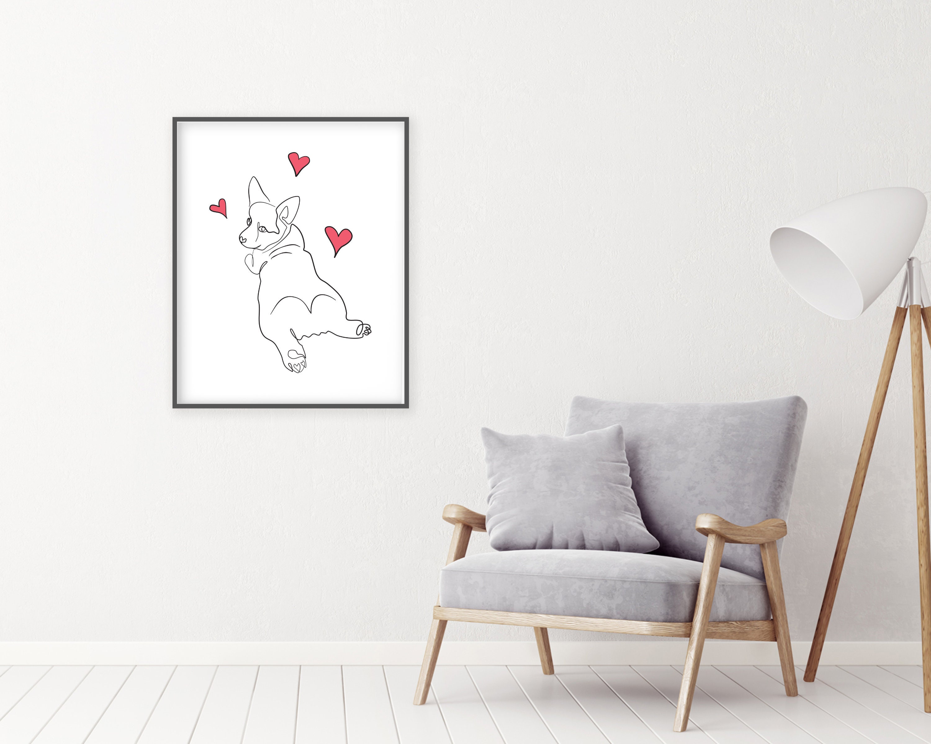 PRINTABLE Corgi Lover Line Art, Corgi Decor, Dog Wall Art, Pet Drawing ...