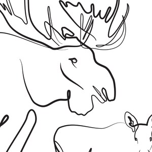 PRINTABLE Moose Line Drawing, Minimalist Line Art, Moose Single Line ...