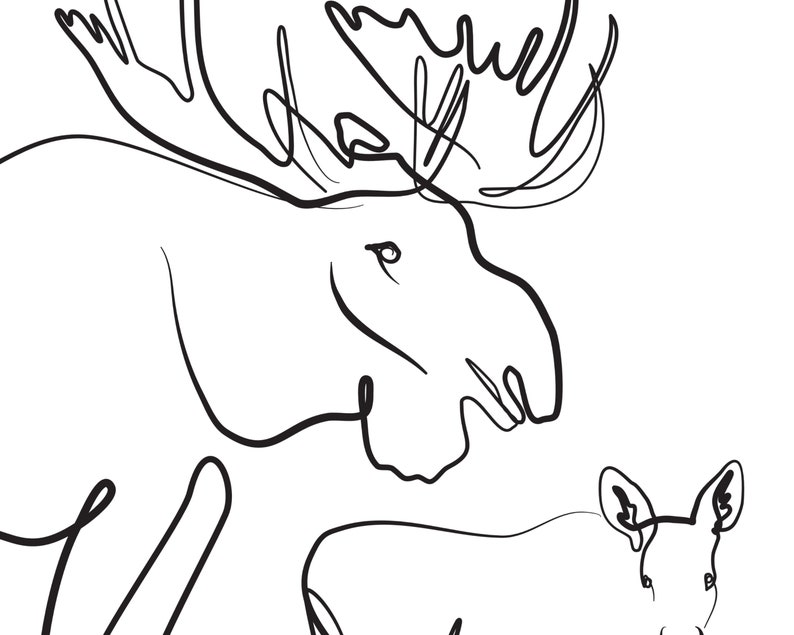 PRINTABLE Moose Line Drawing, Minimalist Line Art, Moose Single Line ...