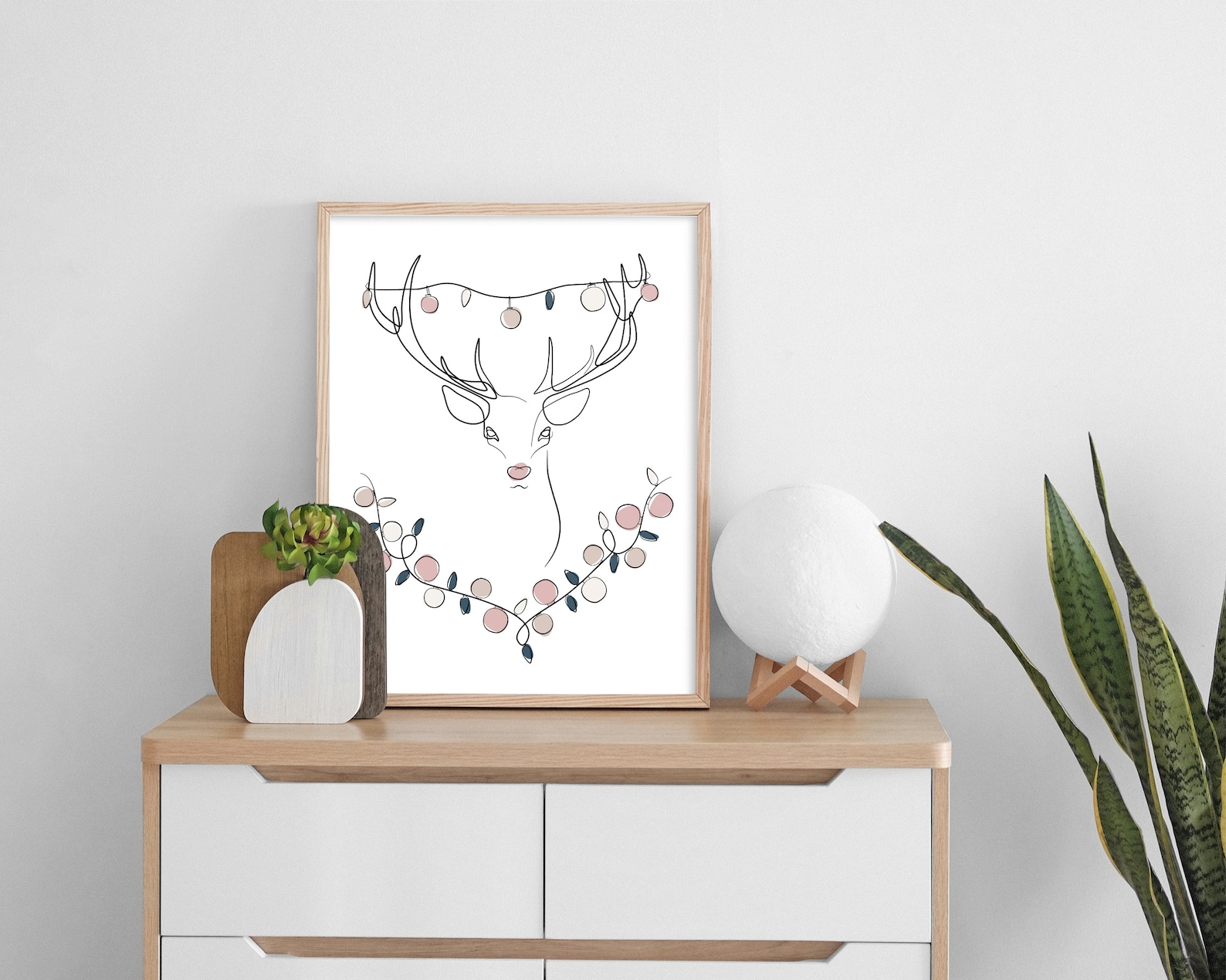 PRINTABLE Christmas Reindeer Line Art Minimalistic Print, Home Decor ...