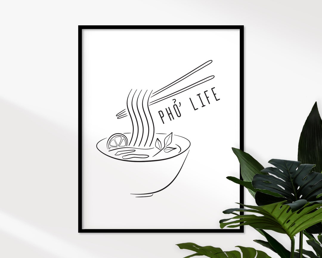 PRINTABLE Minimal Pho Life Line Art Print, Modern Food Art, Asian ...
