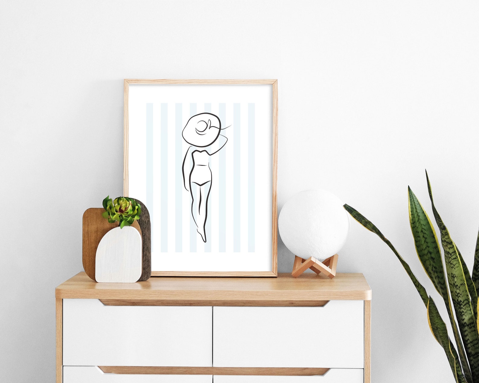 PRINTABLE Minimal Line Art Woman, Sunbathing Girl Print, Summer Wall ...