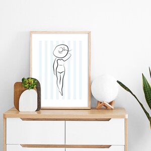 PRINTABLE Minimal Line Art Woman, Sunbathing Girl Print, Summer Wall ...