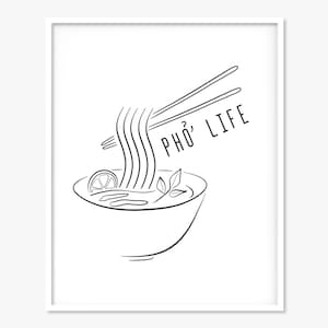 PRINTABLE Minimal Pho Life Line Art Print, Modern Food Art, Asian ...