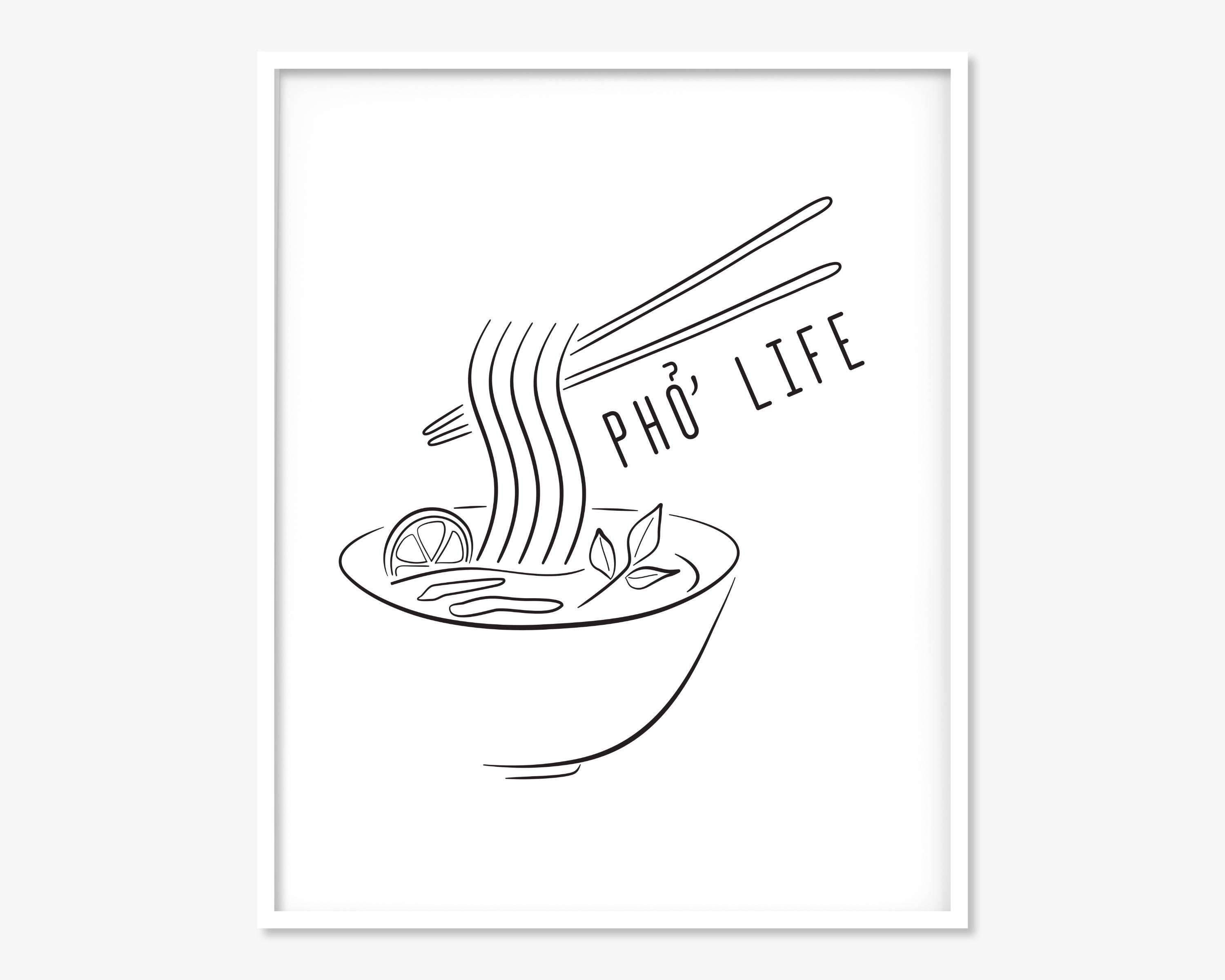 PRINTABLE Minimal Pho Life Line Art Print, Modern Food Art, Asian ...