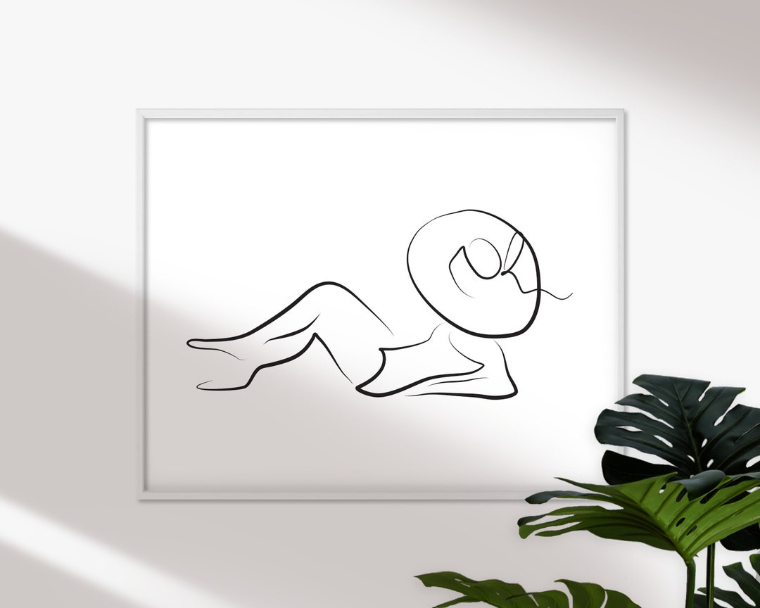 PRINTABLE Line Art Woman Print, Sunbathing Girl, Minimal Summer Wall ...