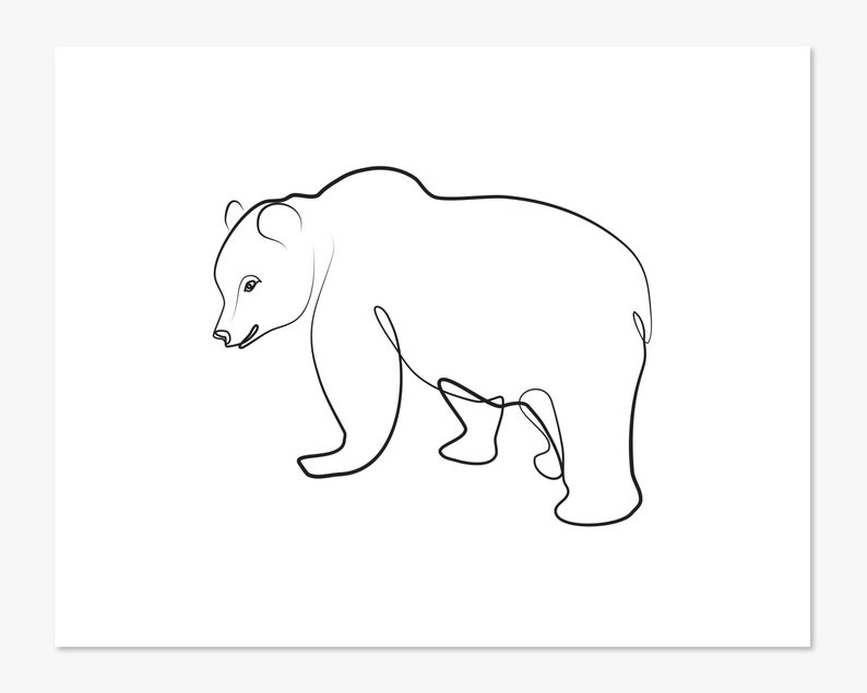 PRINTABLE Bear Single Line Drawing Grizzly Bear Art Animal - Etsy