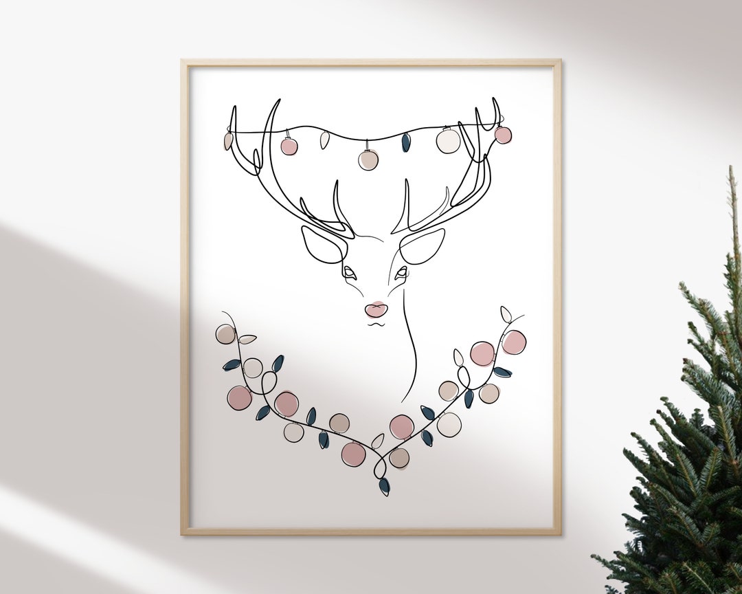 PRINTABLE Christmas Reindeer Line Art Minimalistic Print, Home Decor ...