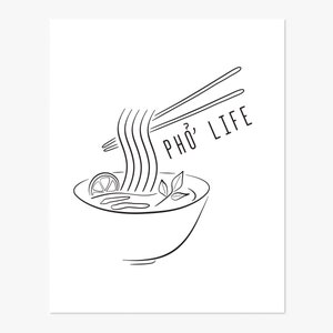 PRINTABLE Minimal Pho Life Line Art Print, Modern Food Art, Asian ...