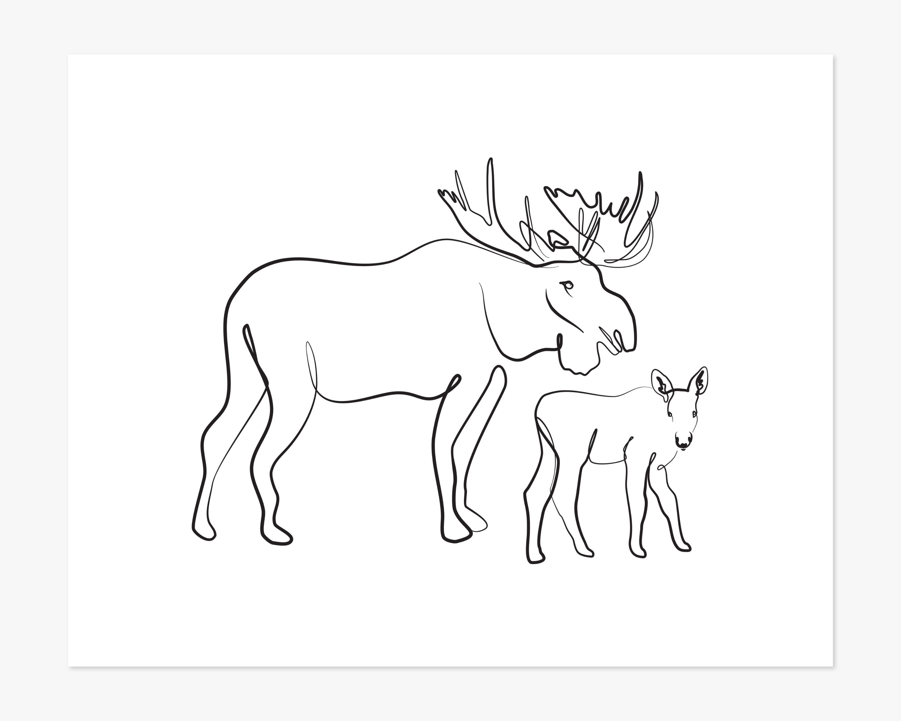 PRINTABLE Moose Line Drawing, Minimalist Line Art, Moose Single Line ...