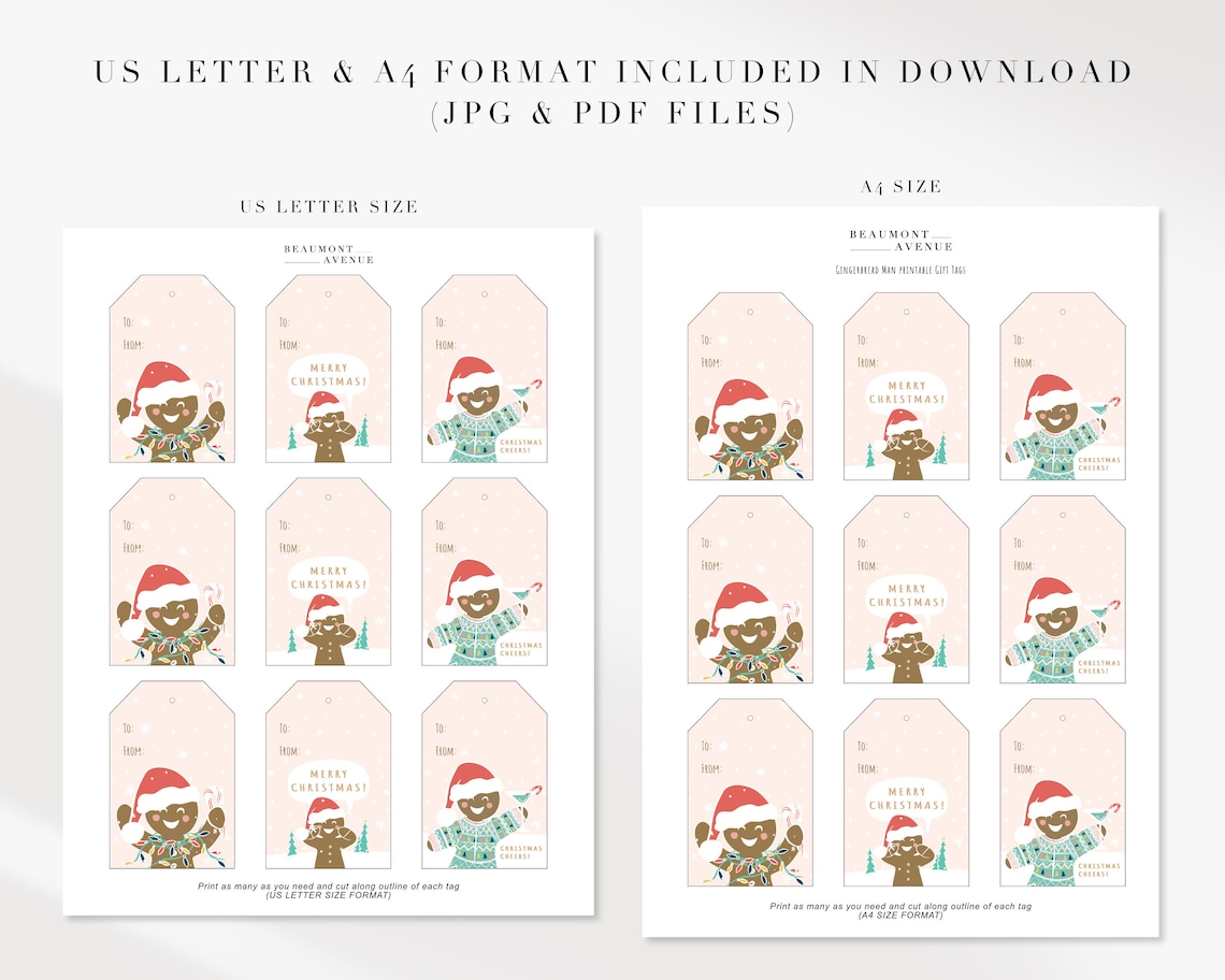 PRINTABLE Christmas Gift Tag, Gingerbread Print, Holiday Gift Label ...
