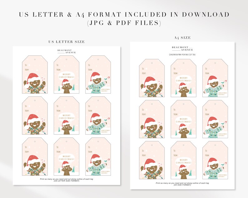 PRINTABLE Christmas Gift Tag, Gingerbread Print, Holiday Gift Label ...
