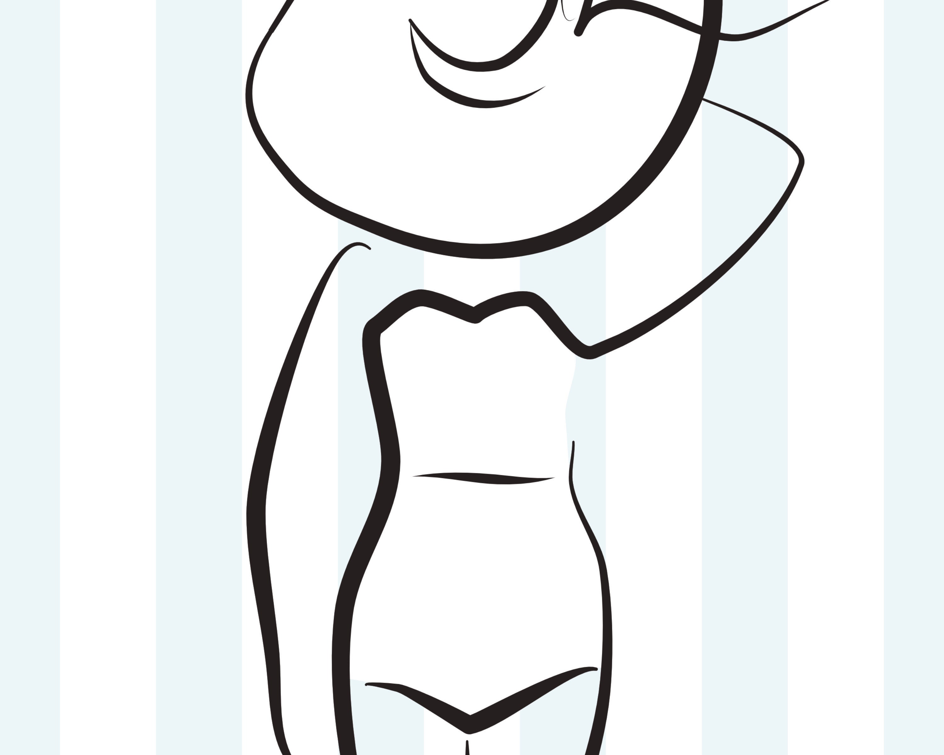 PRINTABLE Minimal Line Art Woman, Sunbathing Girl Print, Summer Wall ...