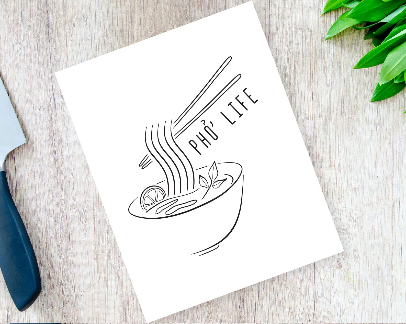 PRINTABLE Minimal Pho Life Line Art Print, Modern Food Art, Asian ...