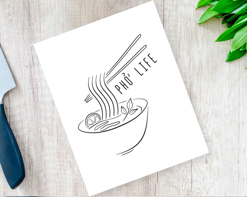 PRINTABLE Minimal Pho Life Line Art Print, Modern Food Art, Asian ...