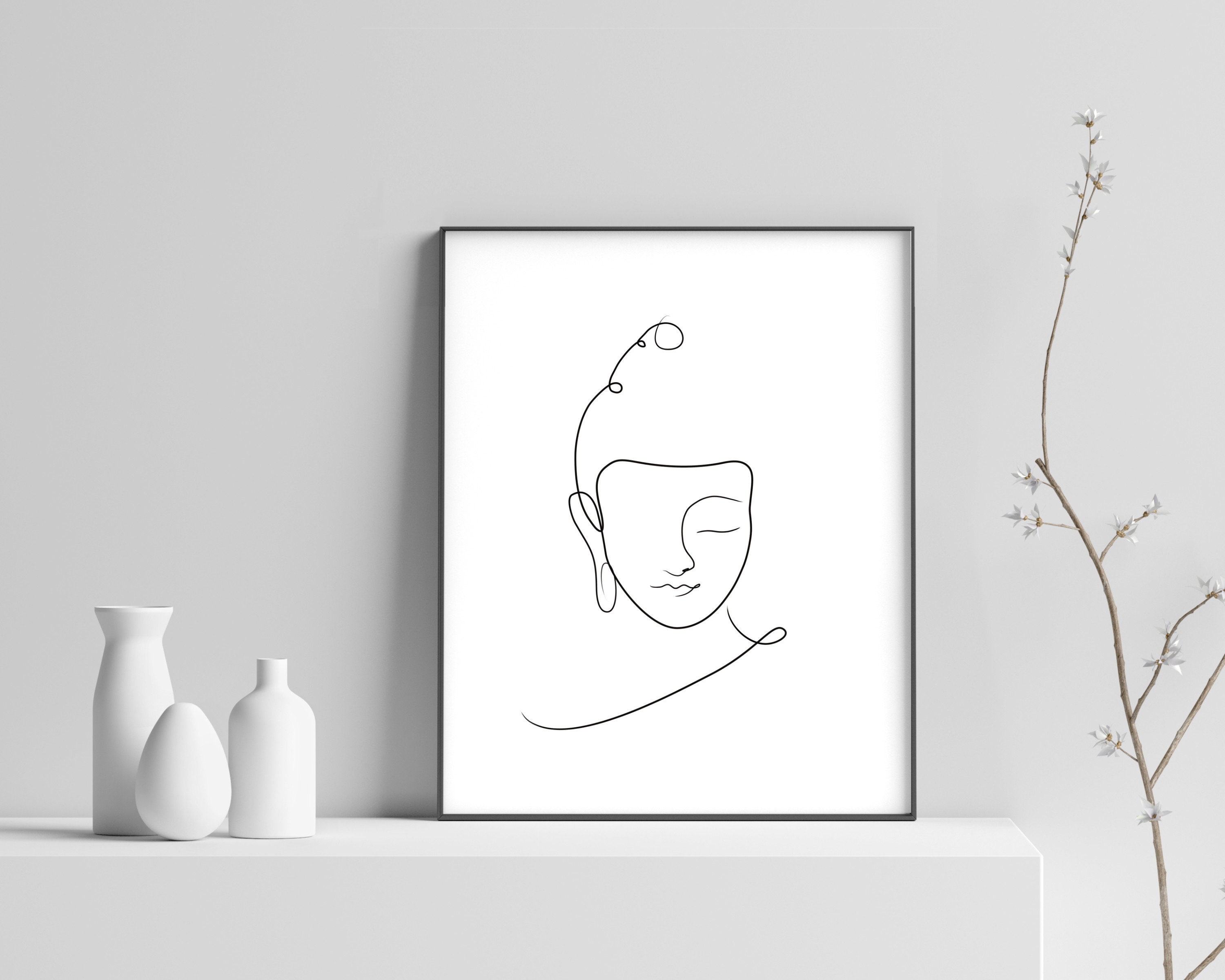 PRINTABLE Buddha Line Art Minimalistic Print, Black and White, Minimal ...