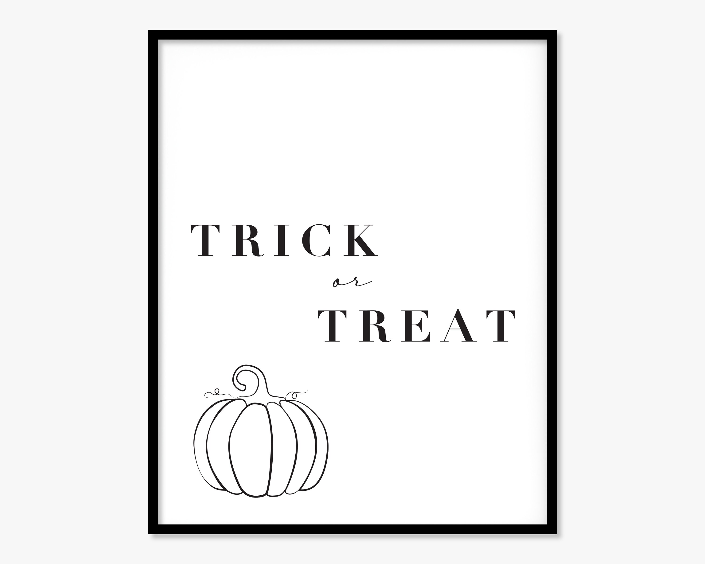 PRINTABLE Halloween Black White Art Minimalistic Prints Trick | Etsy