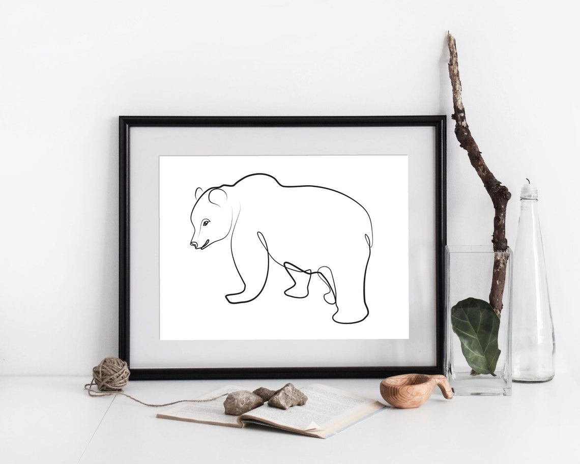 PRINTABLE Bear Single Line Drawing Grizzly Bear Art Animal - Etsy España