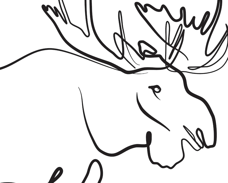 PRINTABLE Moose Line Drawing, Minimalist Line Art, Moose Print, Single ...