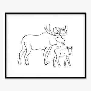 PRINTABLE Moose Line Drawing, Minimalist Line Art, Moose Single Line ...