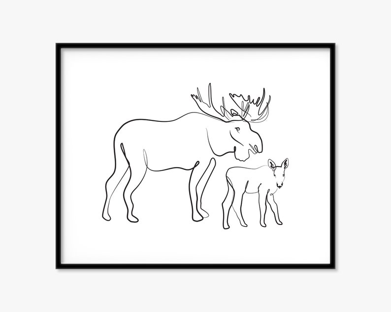 PRINTABLE Moose Line Drawing, Minimalist Line Art, Moose Single Line ...