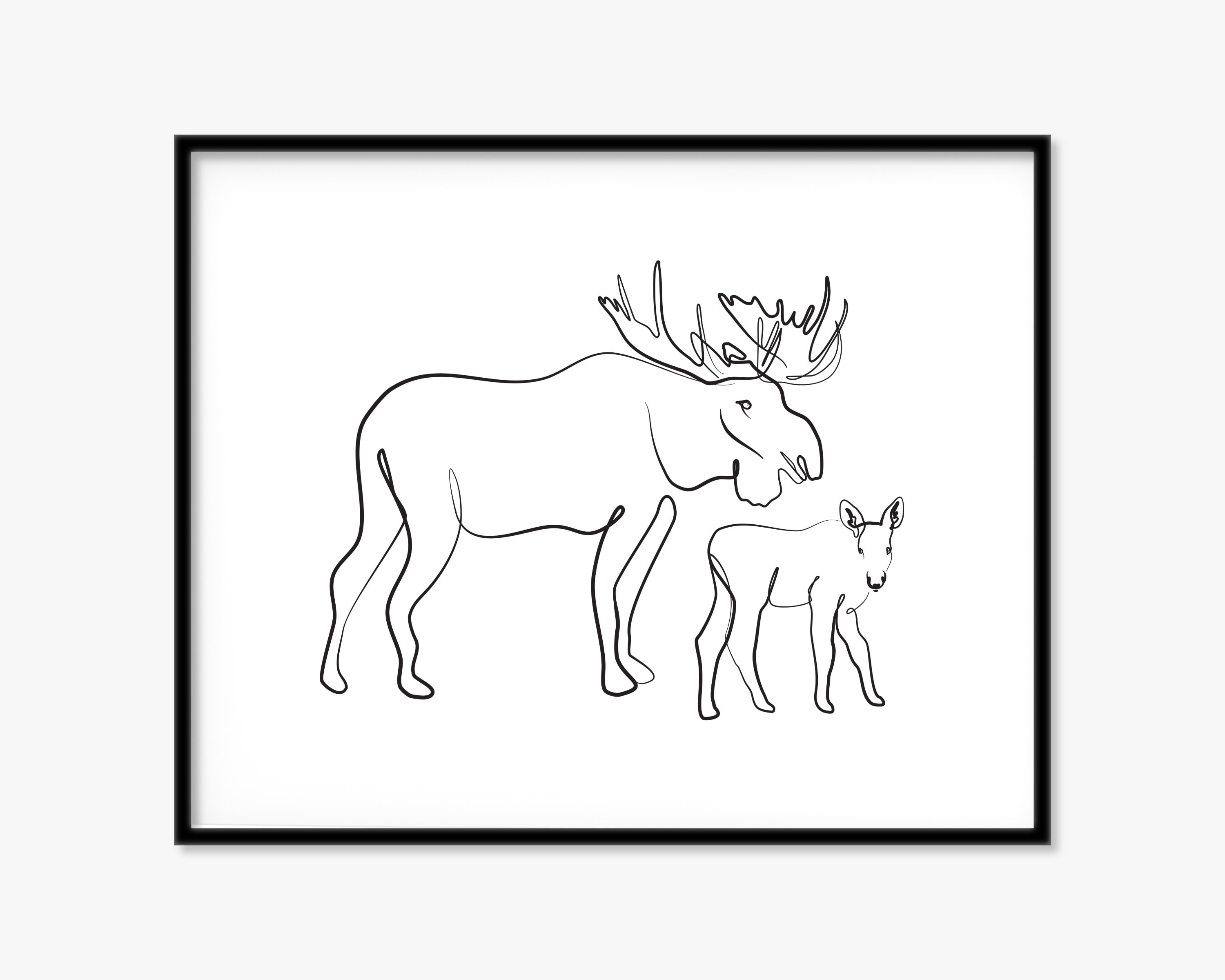 PRINTABLE Moose Line Drawing, Minimalist Line Art, Moose Single Line ...