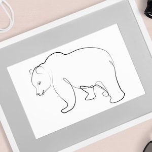 PRINTABLE Bear Single Line Drawing, Grizzly Bear Art, Animal Print Bear ...