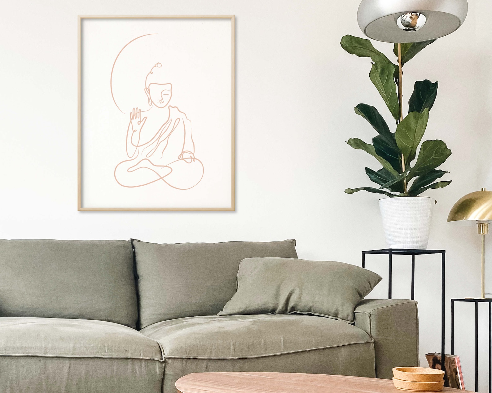PRINTABLE Beige Meditating Buddha Line Art, Boho Wall Art, Calming Wall ...
