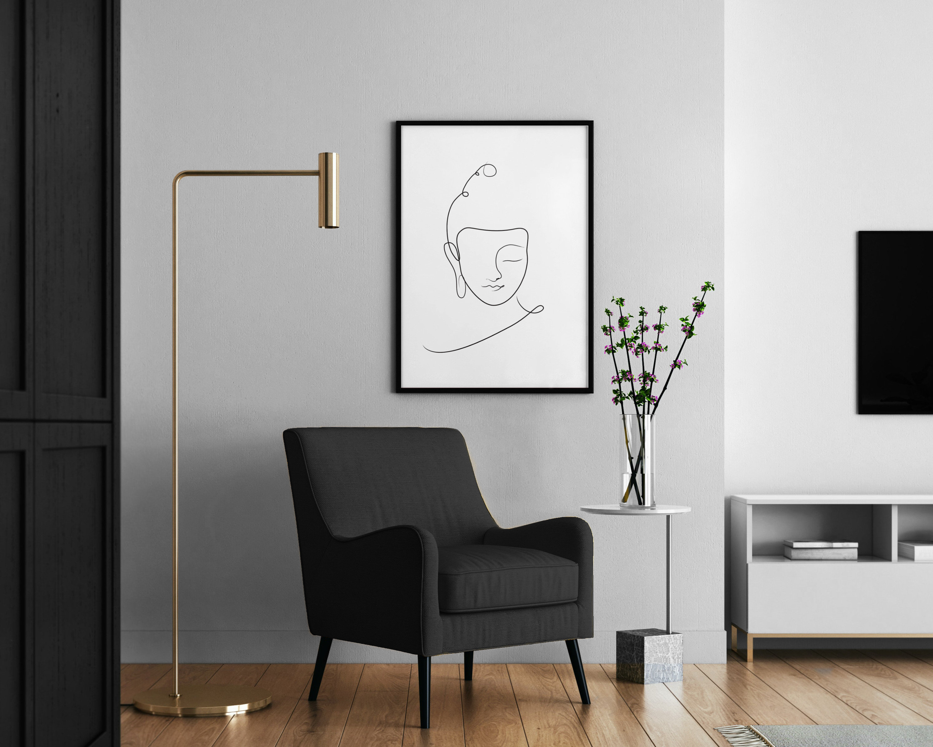 PRINTABLE Buddha Line Art Minimalistic Print, Black and White, Minimal ...