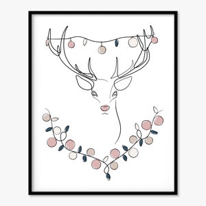 PRINTABLE Christmas Reindeer Line Art Minimalistic Print, Home Decor ...
