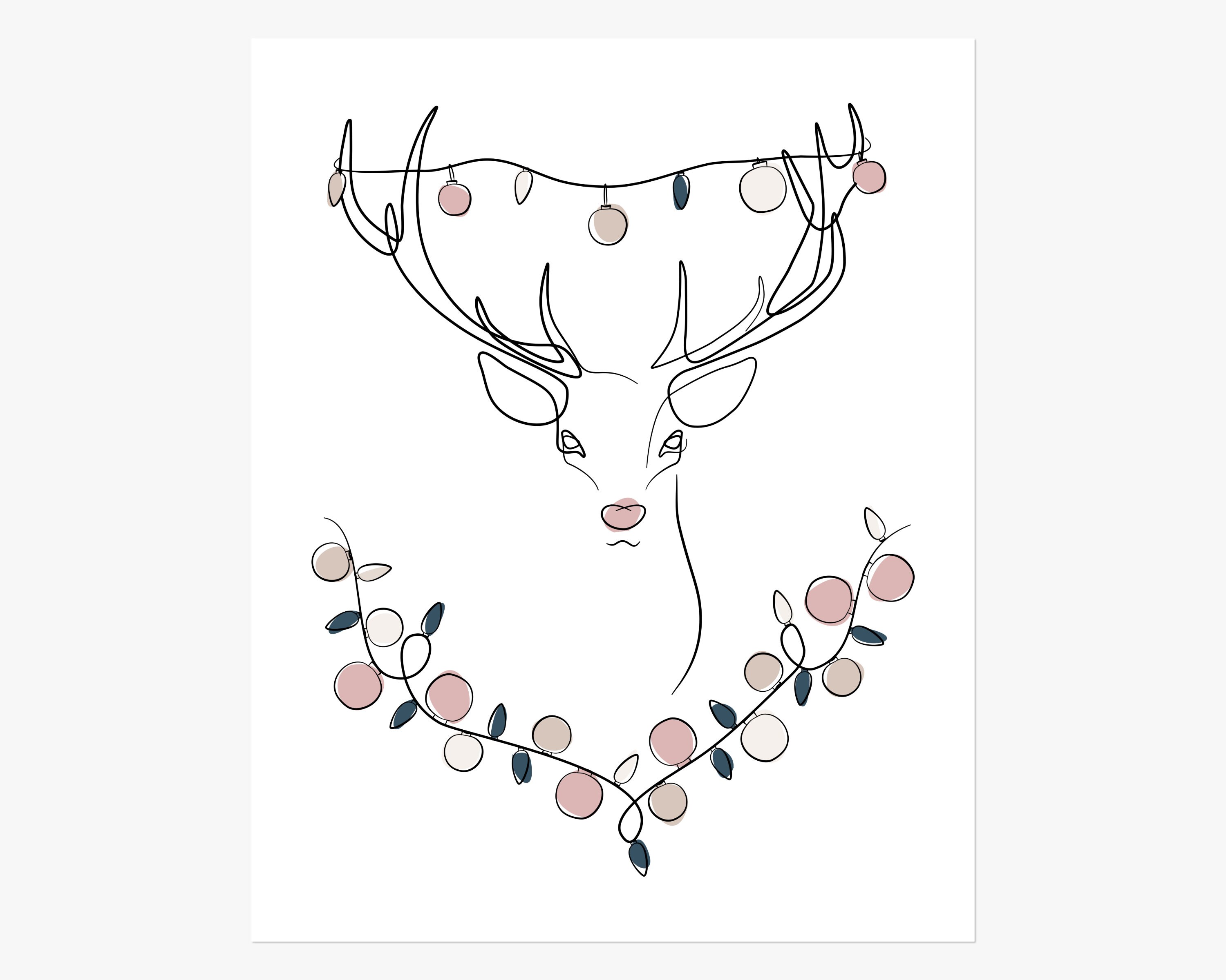 PRINTABLE Christmas Reindeer Line Art Minimalistic Print, Home Decor ...