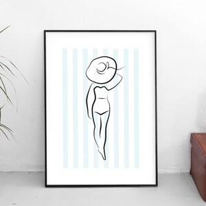 PRINTABLE Minimal Line Art Woman, Sunbathing Girl Print, Summer Wall ...