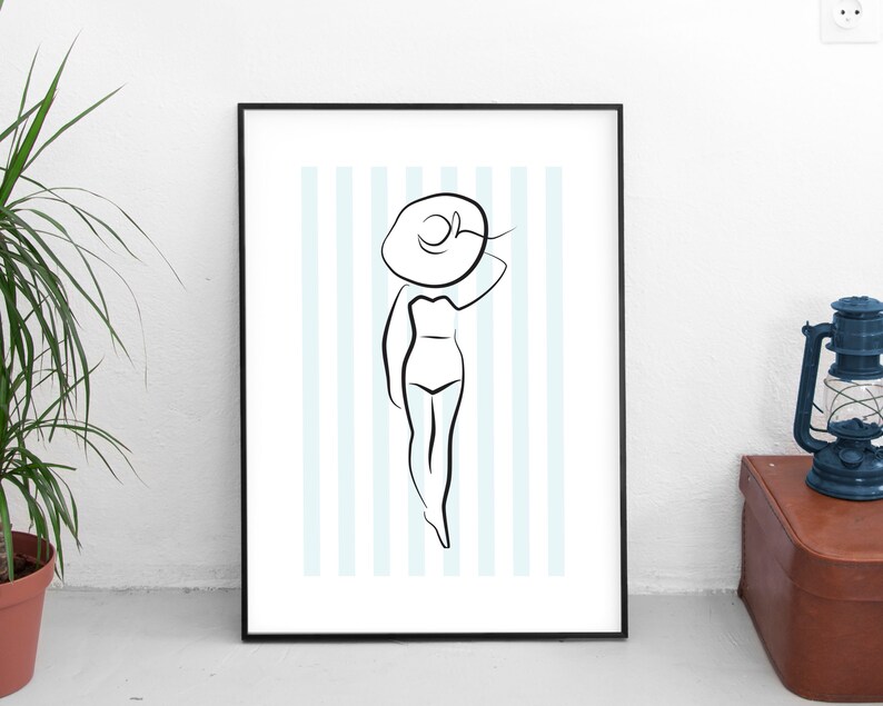 PRINTABLE Minimal Line Art Woman, Sunbathing Girl Print, Summer Wall ...